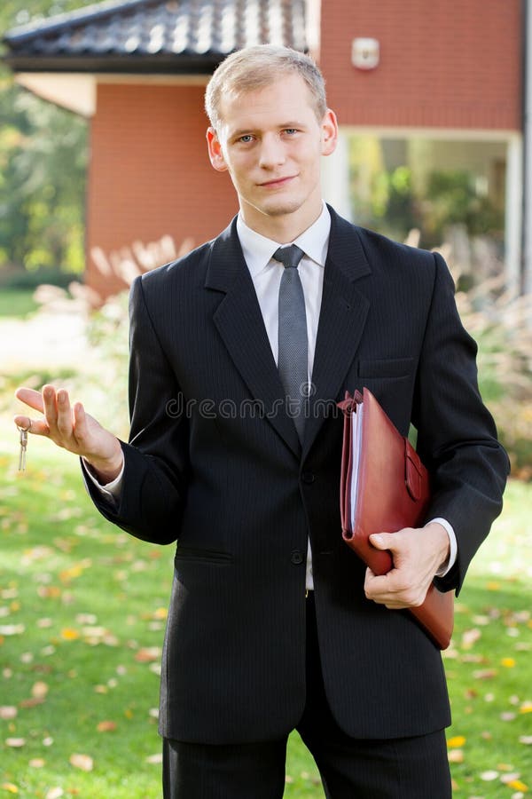 Estate Agent Standing Outside the House Stock Image - Image of contract ...