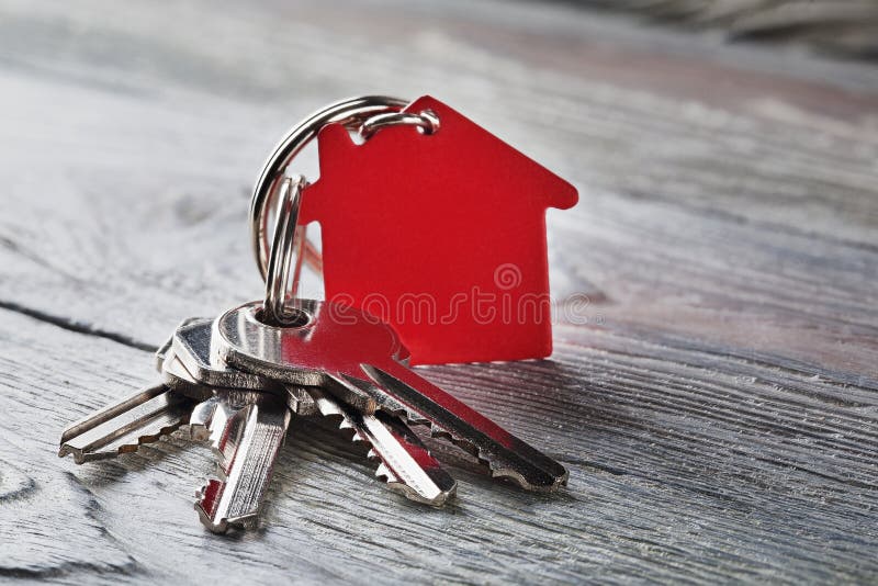 Estate Concept with Key, Red Keychain with House Symbol Stock Image ...