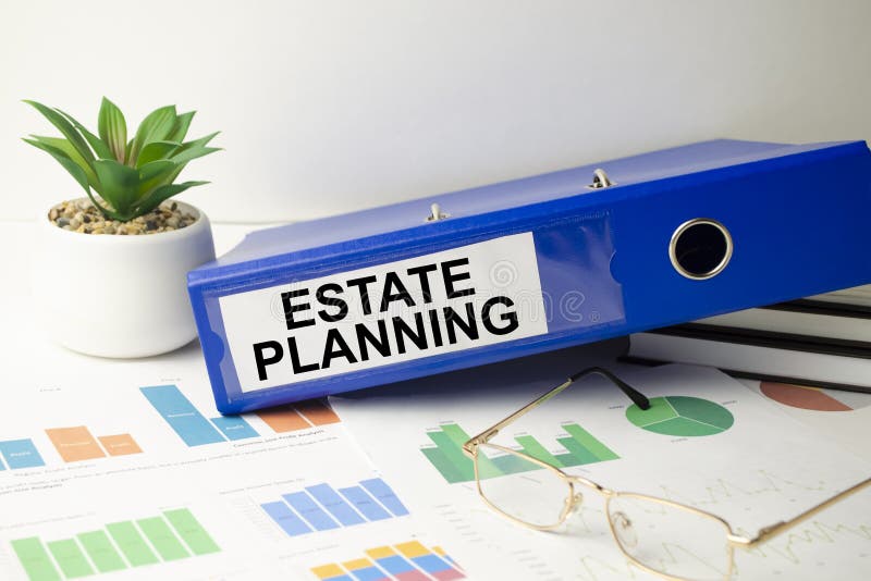 Estate Planning Words on Blue File Folder and Charts Stock Image ...