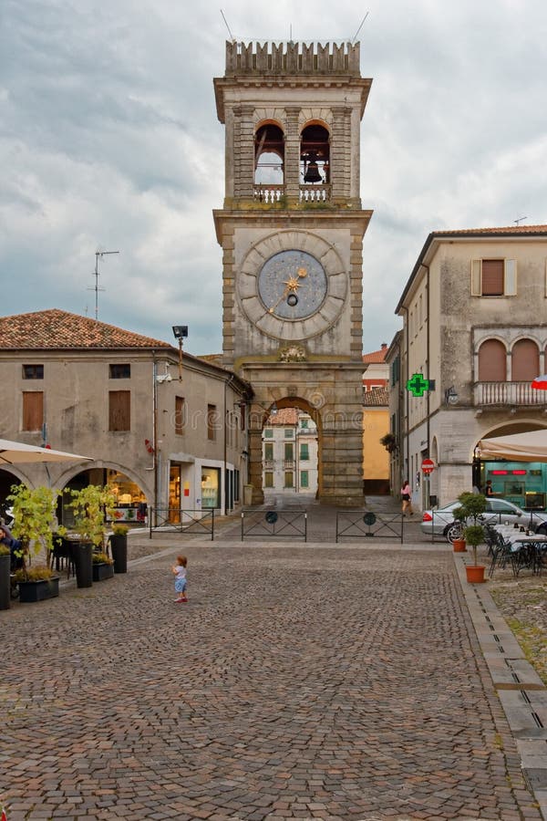 Este, Italy August 24, 2018: the Clock Tower on the Main Square in Este ...