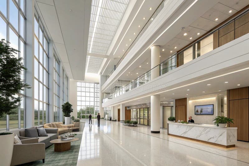 Esthetic Clean Modern Multi-level Hospital Lobby Stock Illustration ...