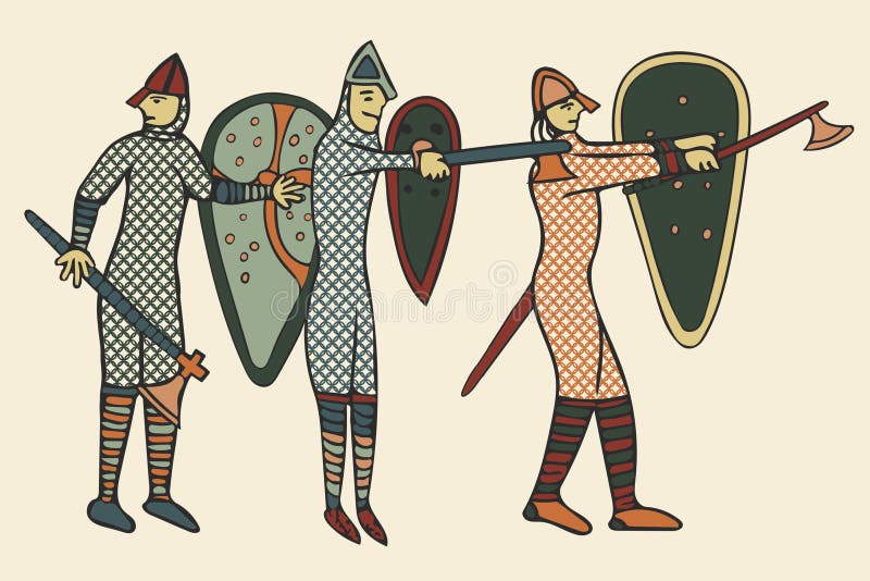 Ilustraciones Medievales Del Estilo Del Soldado Normando Stock de ...
