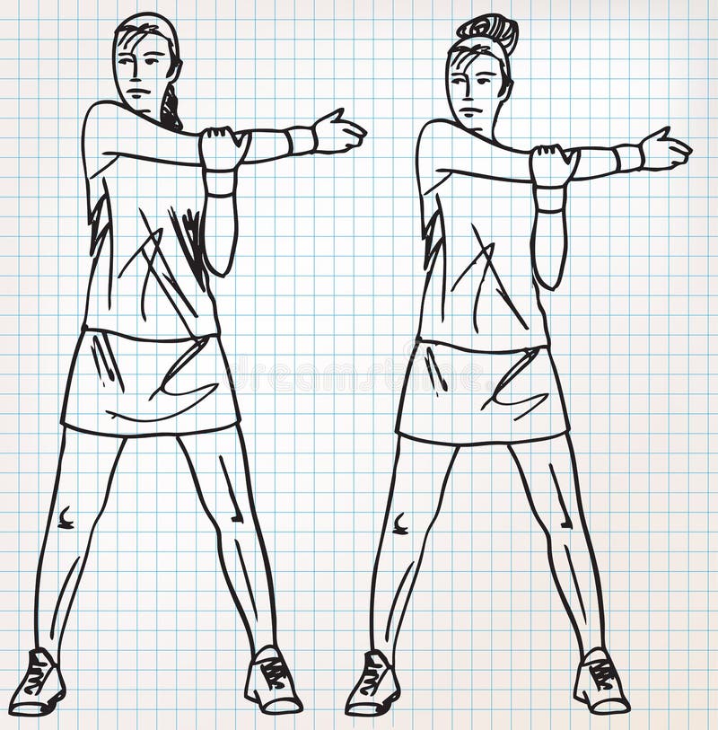 Estirar El Ejemplo Del Bosquejo De Los Ejercicios Ilustración del ...