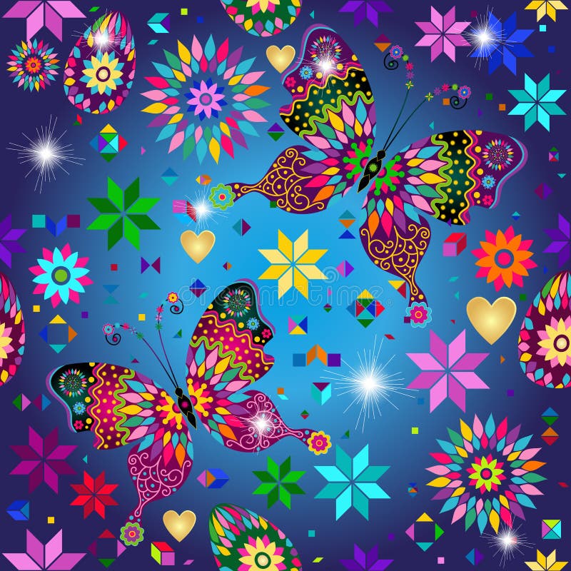 Estive Bright Easter Pattern with Butterflies, Flowers and Decorated ...