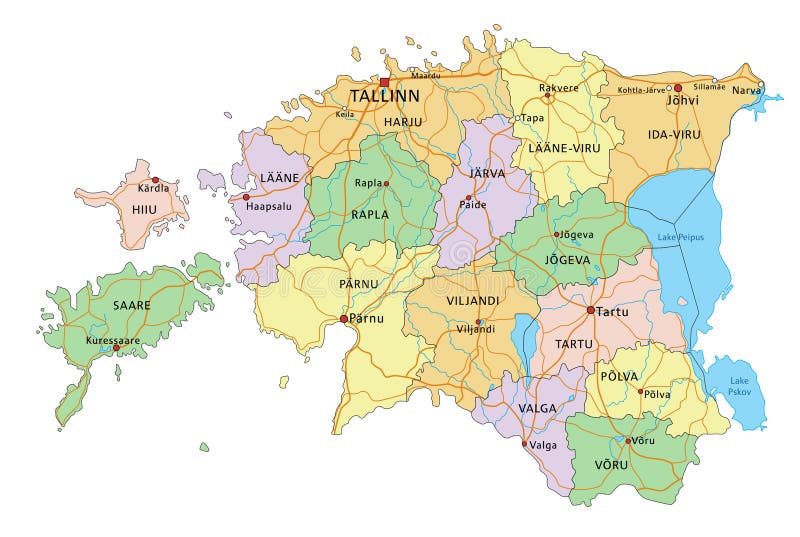 Estonia - Detailed Editable Political Map with Labeling. Stock Vector ...