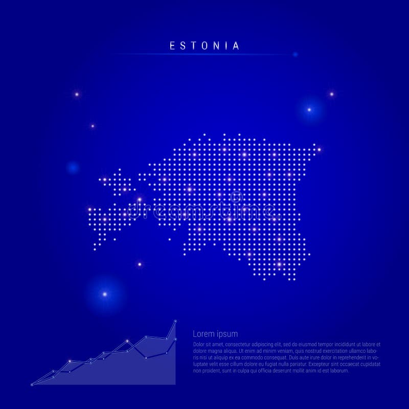 Estonia Illuminated Map with Glowing Dots. Dark Blue Space Background ...