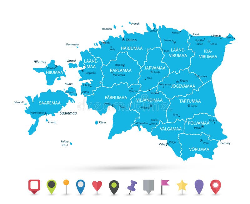 Estonia Map and Flat Map Icons Stock Vector - Illustration of land ...