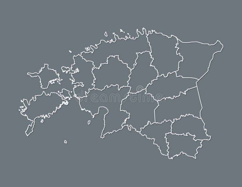 Estonia Map Vector with White Border Line of Divisions on Black ...