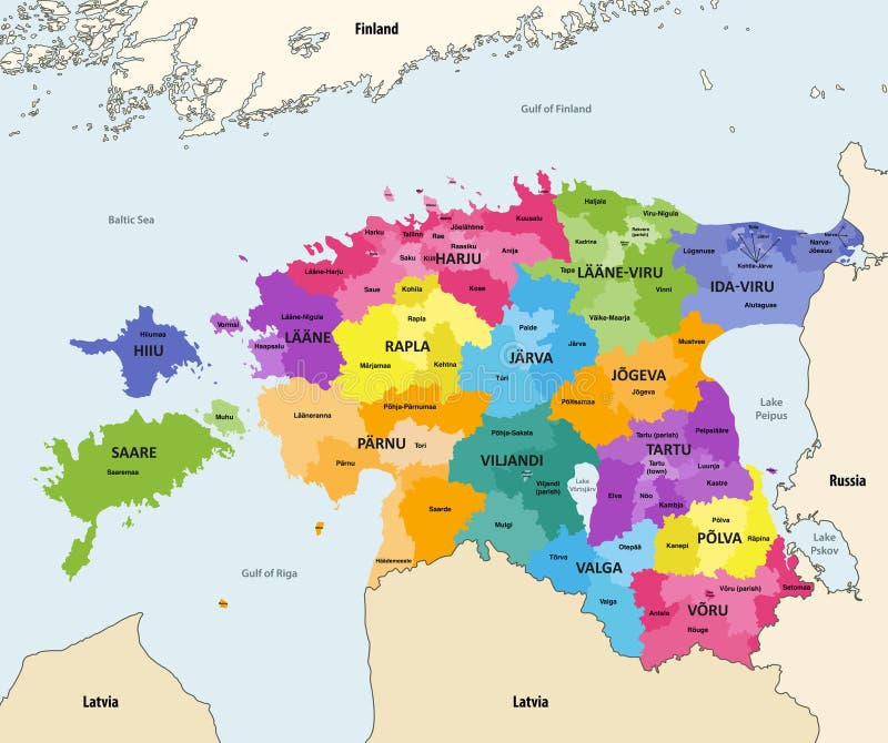 Estonia Municipalities Colored by Counties Vector Map Stock Vector ...