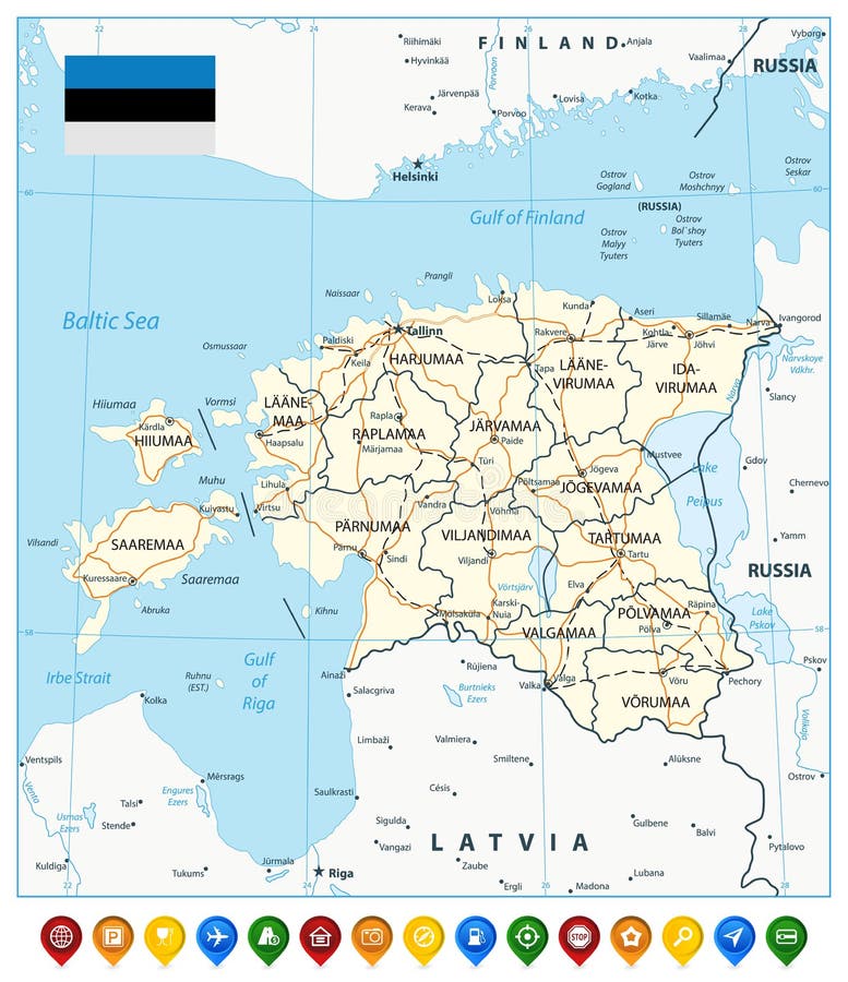 Estonia Road Map stock vector. Illustration of earth - 250705176