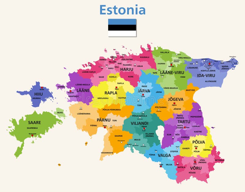 Estonian Municipalities Colored by Counties Vector Isolated Map Stock ...