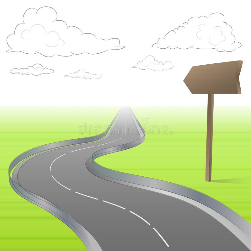 Estrada Curvada Na Paisagem Com Letreiro Ilustração Stock - Ilustração ...