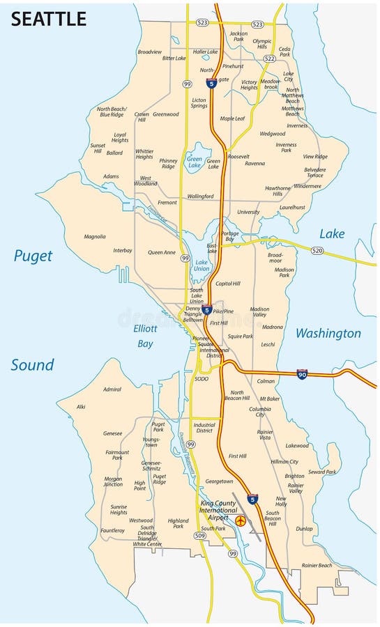 Estrada De Seattle E Mapa Da Vizinhança Ilustração Stock - Ilustração ...
