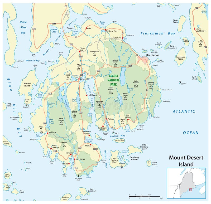 Estradas E Mapa Do Parque Nacional Dos Estados Unidos Do Monte Desert ...