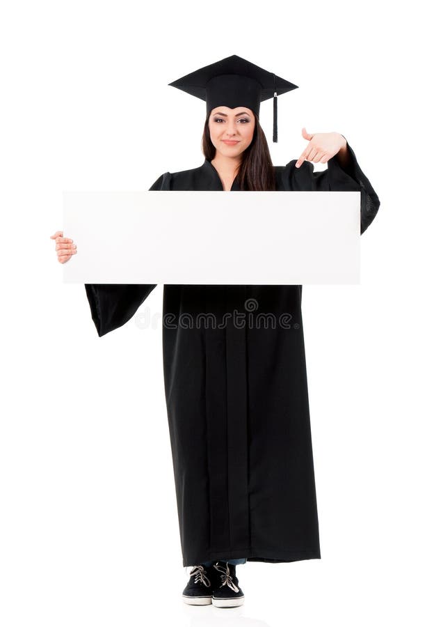 Estudante Graduada Que Mostra a Placa Imagem de Stock - Imagem de ...