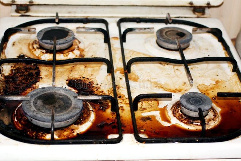 Estufa De Gas Sucia El Mechero De Gas Grasa Moho En La Superficie
