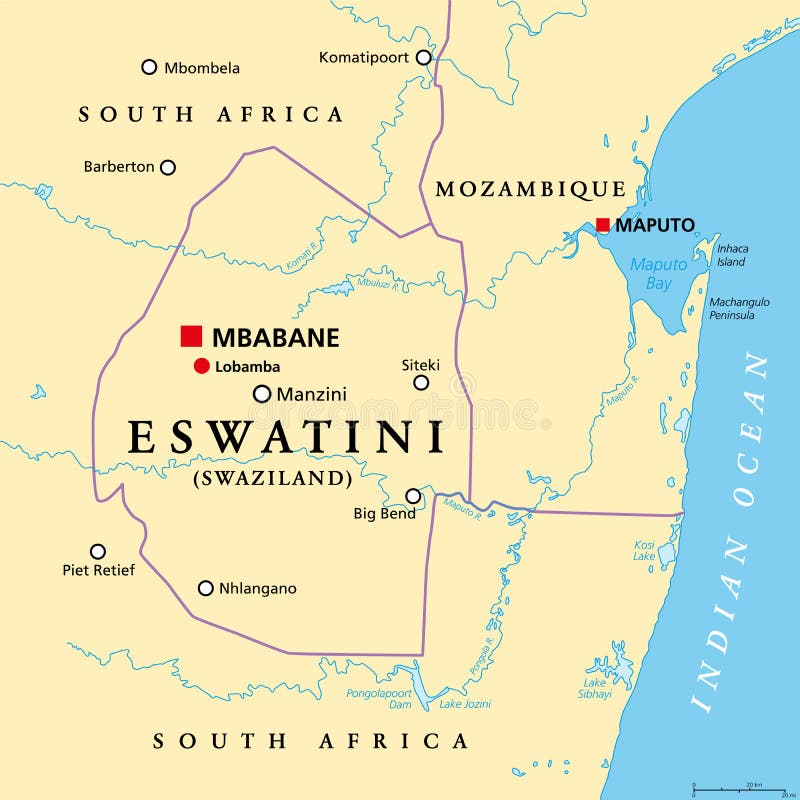 Eswatini, Formerly Named Swaziland, Political Map Stock Vector ...