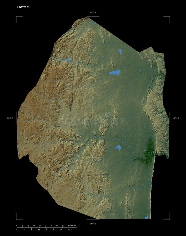 Eswatini Shape on Black. Physical Stock Illustration - Illustration of land, earth: 301620271