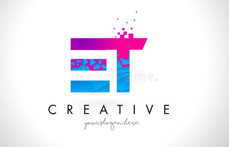 ET E T Letter Logo with Shattered Broken Blue Pink Texture Design ...