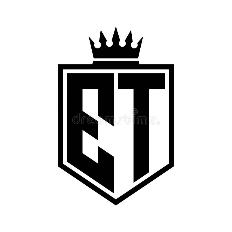 ET Logo Monogram Bold Shield Geometric Shape with Crown Outline Black ...