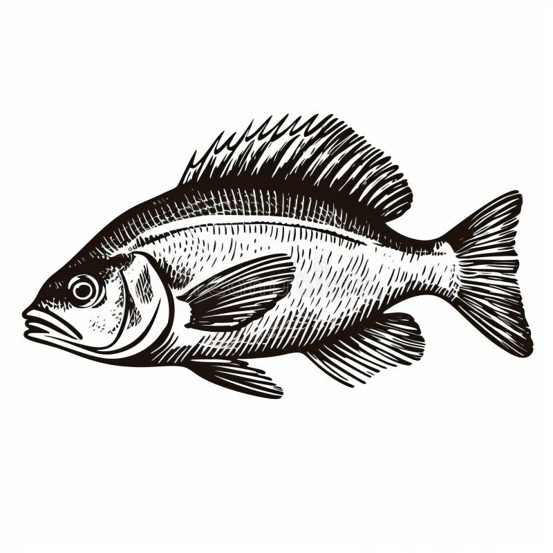Precise Draftsmanship: Black and White Fish Drawing Stock Illustration ...