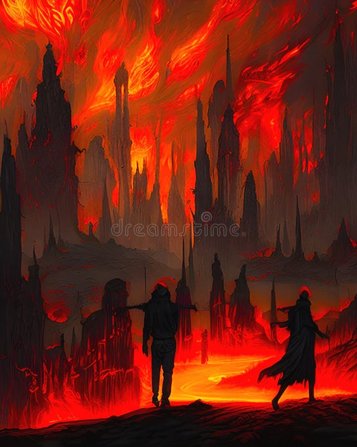 Eternal Fire of Hell with Damned Souls and Devil, Generative Ai Stock ...