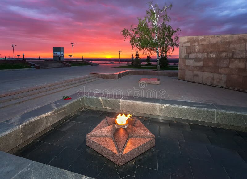 The Eternal Flame in the Memorial Complex on the Sunset in Samar ...