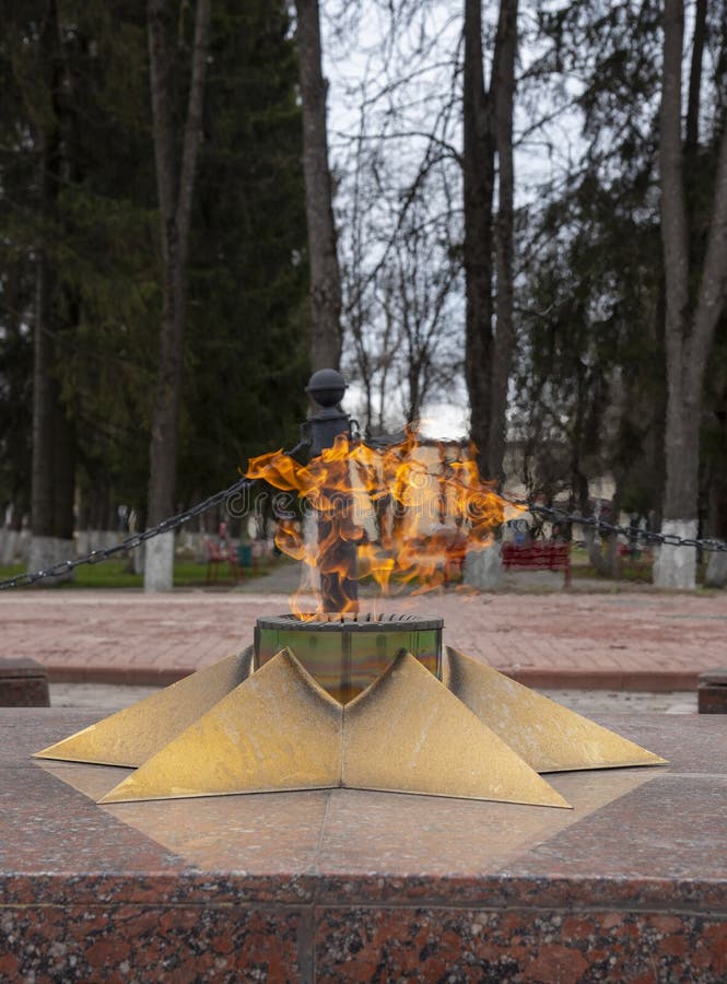 Eternal Flame in the Shape of a Star in a Provincial Town. Editorial ...