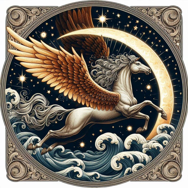 Eternal Grace of the Pegasus in a Circle Stock Illustration ...