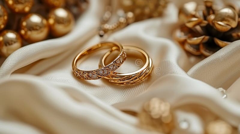 Eternal Love and Commitment Glowing Gold Wedding Rings on a Pure White Background Stock ...