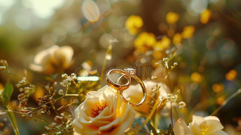 Eternal Love, Romantic Wedding Ring Celebration with Two Gold Rings ...