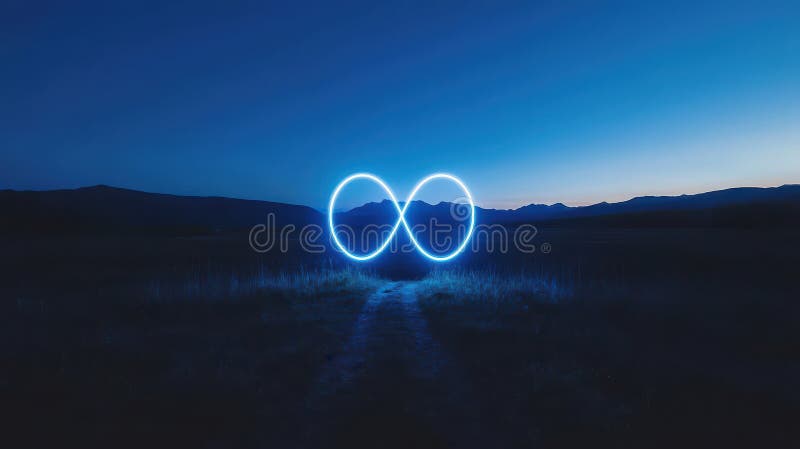 Eternal Night: Infinity Loop of Light in a Dark Landscape, Under a Deep ...