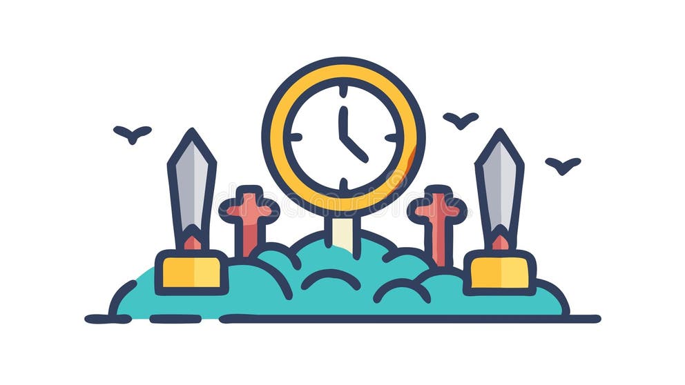 Eternity Clock: Time in Graveyard Vector Illustration, Vector Design ...