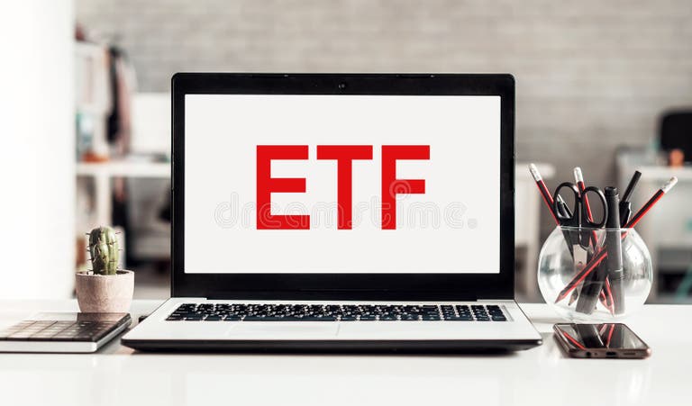 ETF Acronym Written on Laptop Screen in Office. Cryptocurrency ...