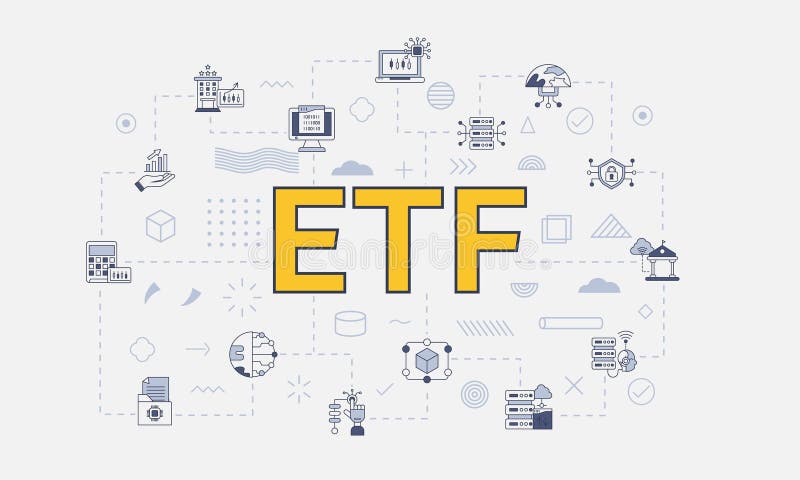Etf Exchange Traded Fund Concept with Icon Set with Big Word or Text on ...