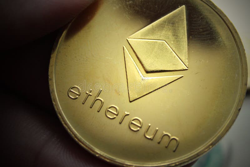 ETH Ether Ethereum Golden Cryptocurrency Coin. Closeup Editorial Stock ...