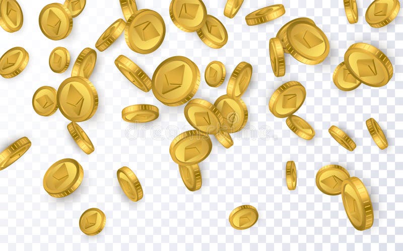 ETH. Ethereum Gold Coins Explosion Isolated on Transparent Background ...