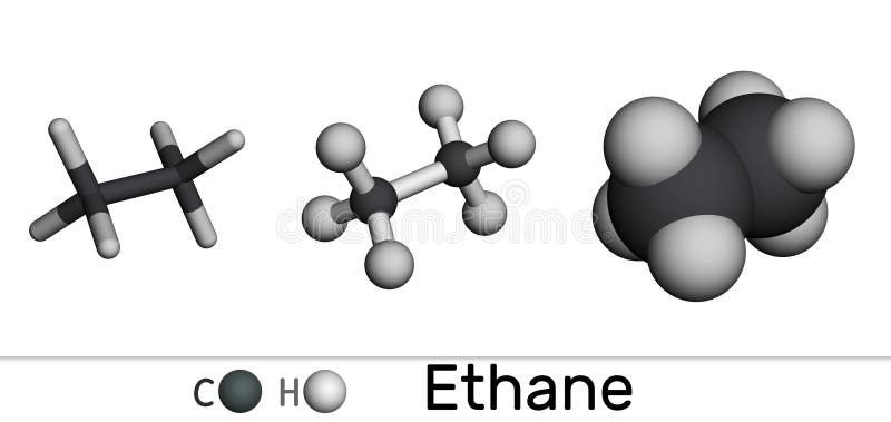 Ethane C2H6 Molecule. Various 3D Molecular Models on a White Background ...