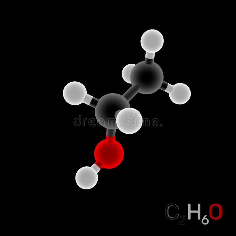 Ethanol Model Molecule. Isolated on Black Background. Cartoon Style ...