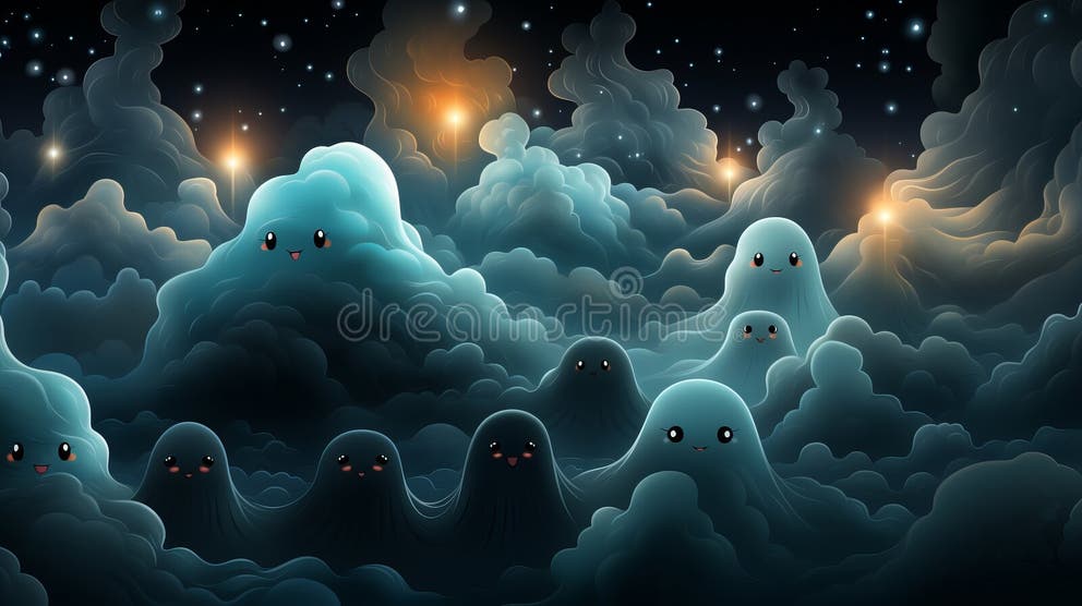 Etheral Ghostly Creatures Soaring in the Sky with Glowing Eyes Stock ...