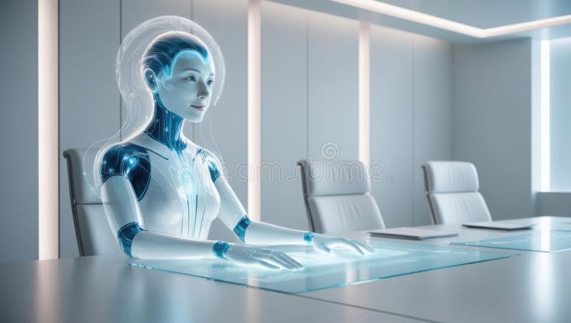 Ethereal Ai Guardian Represented As a Holographic Robot Overseeing ...