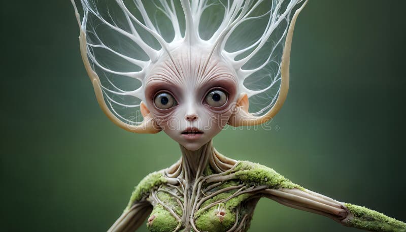 Ethereal Alien Humanoid with Moss and Vines in Mystical Green Setting ...