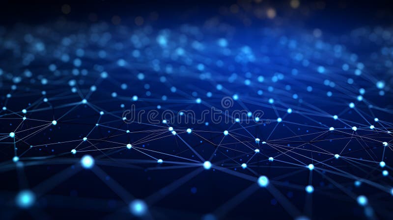 Blurred Data Technology Background in Blue Colors. Network of Connected ...