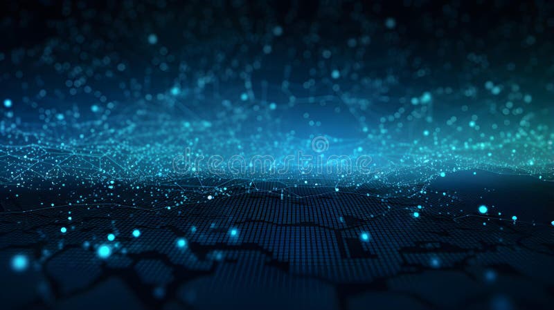 Blurred Data Technology Background in Cyan Colors. Network of Connected ...