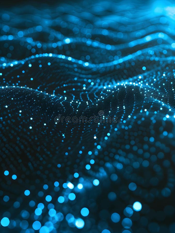 Blurred Data Science Wallpaper in Cyan Colors. Abstract Network of Dots ...