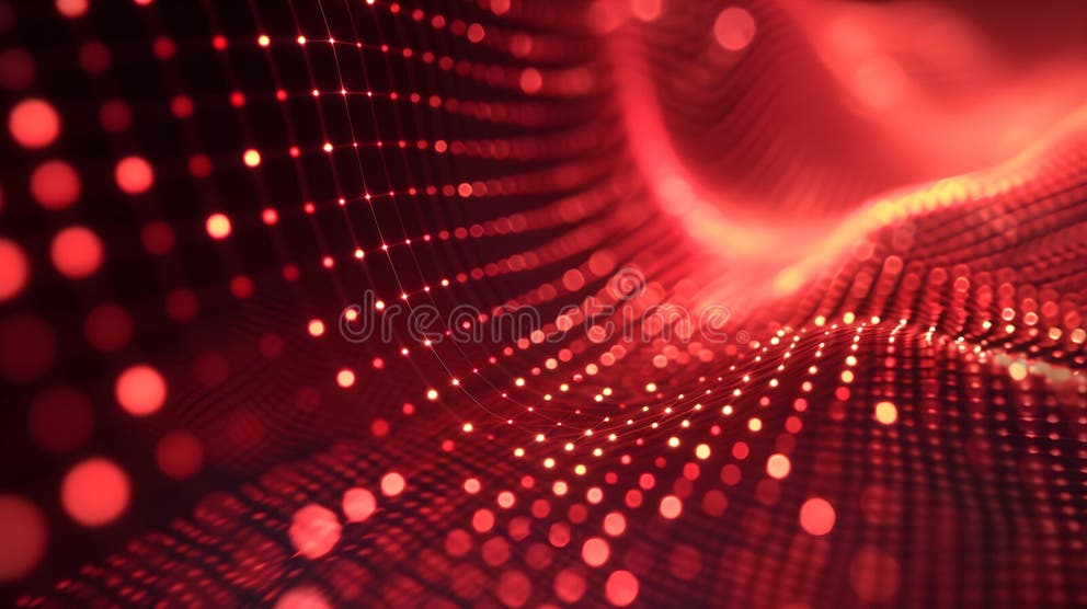 Blurred Data Science Background in Red Colors. Abstract Network of Dots ...