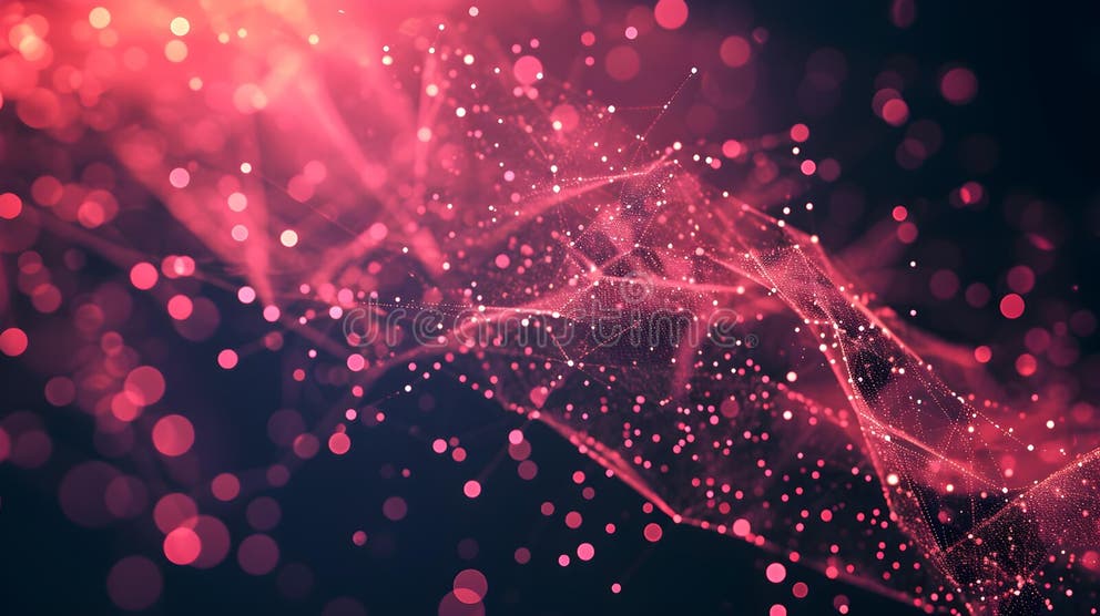 Blurred Data Science Background in Red Colors. Abstract Network of Dots ...