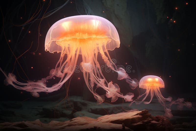 Ethereal and Ancient Cave Paintings of Glowing Jel Stock Illustration ...