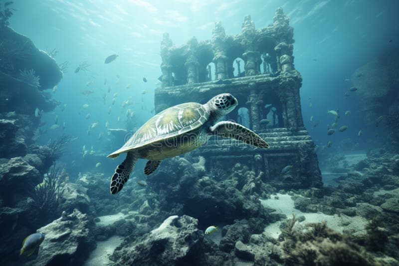 Ethereal and Ancient Sea Turtles Navigating Throug Stock Photo - Image ...