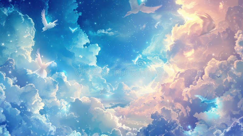 Ethereal Angelic Figures Floating in the Sky. Peaceful and Serene Theme ...
